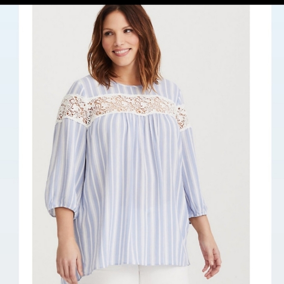 torrid | Tops | Torrid Blue White Striped Lace Long Sleeve Top Sz 2 ...